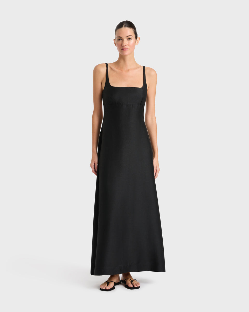 BONDI BORN® | Bormio Open Back Maxi Dress in Black | Designer Linen – BONDI BORN INTL