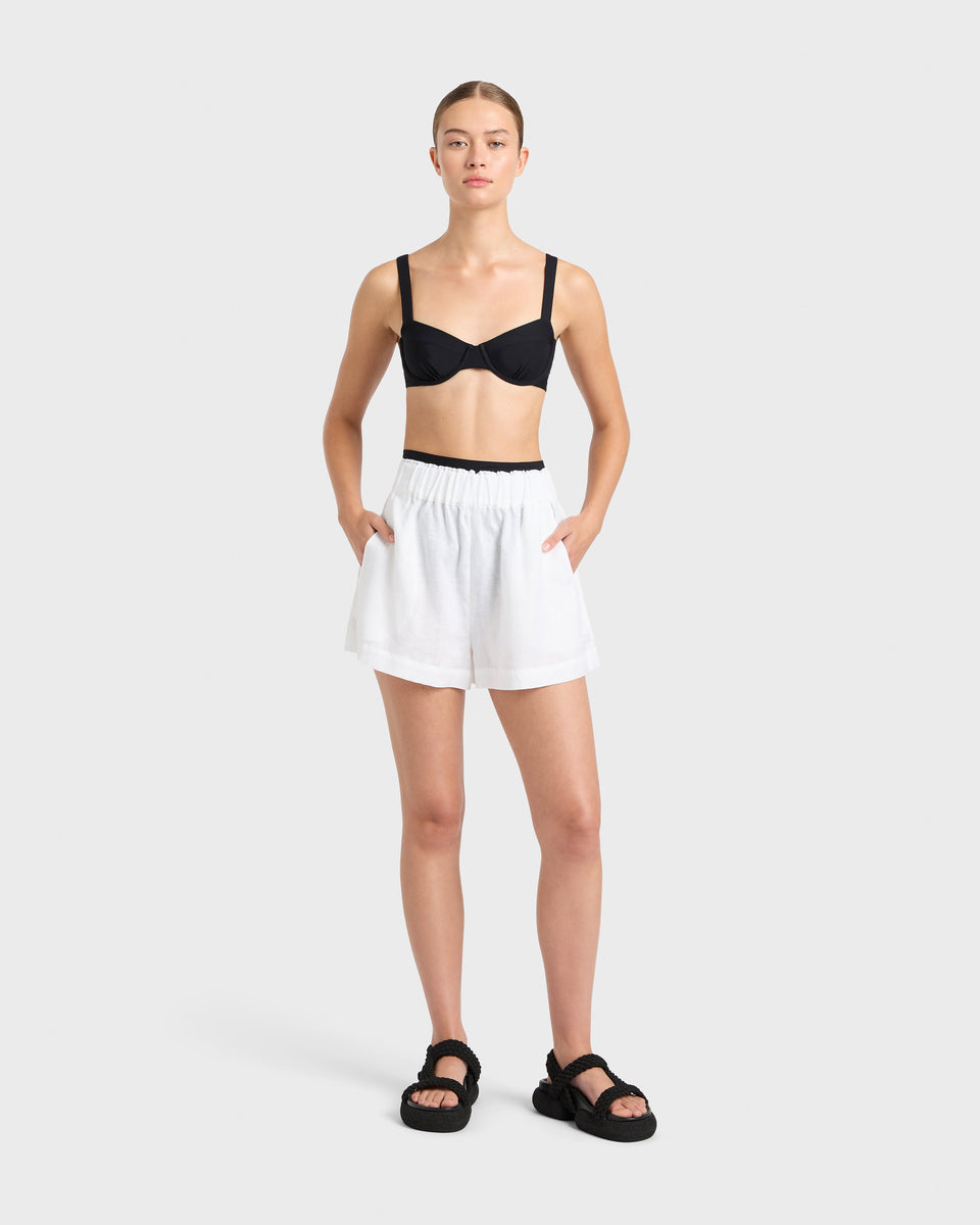 Leiden Universal Shorts in White | Designer Linen – BONDI BORN INTL