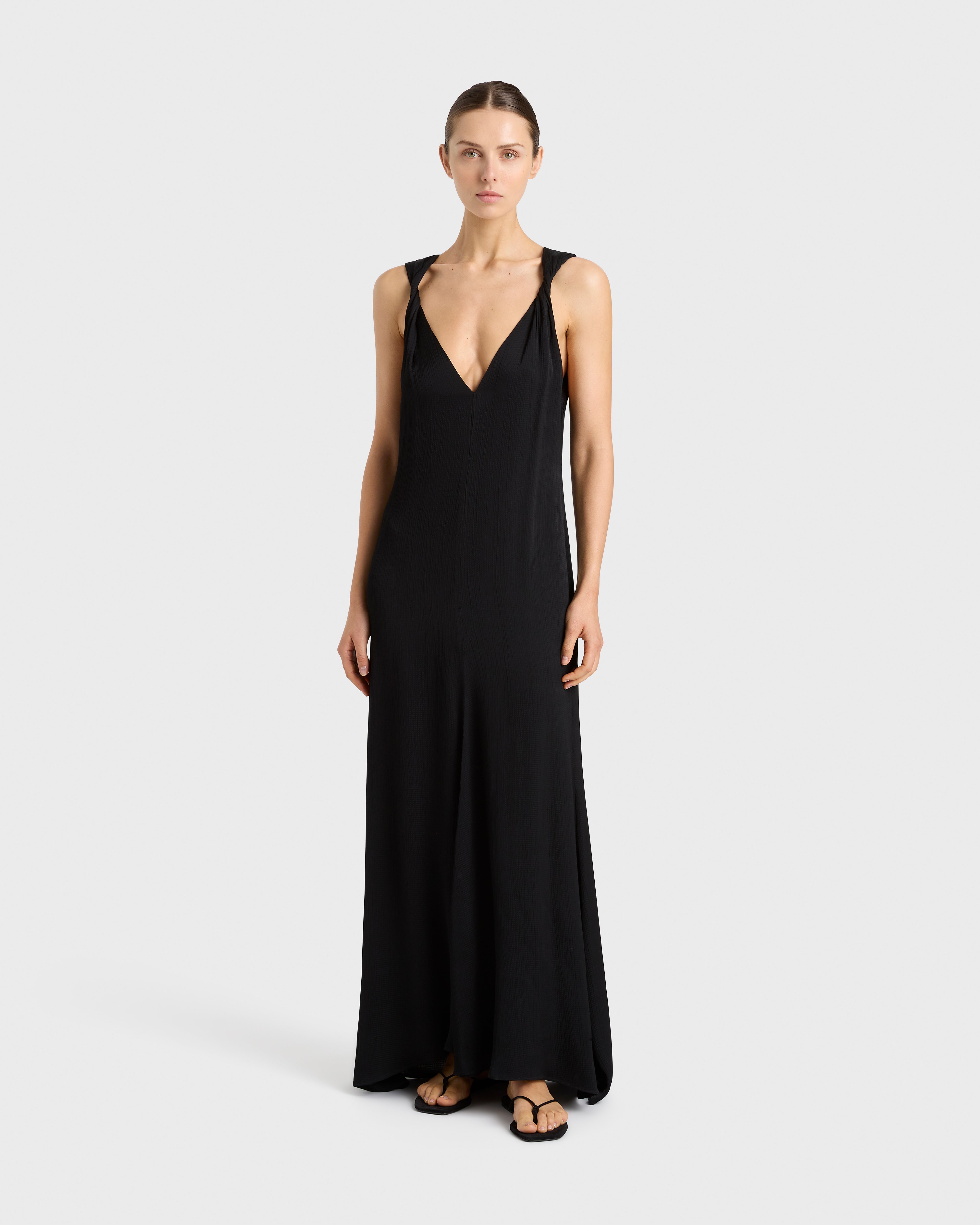 BONDI BORN® | Ardea Twist Shoulder Maxi Dress in Black | Designer ...