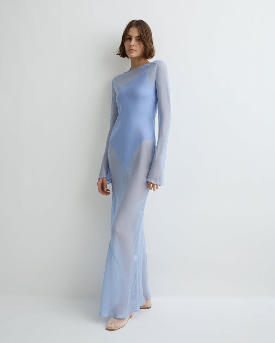 Capri Silk Chiffon Bias Long Dress - Sky – BONDI BORN INTL