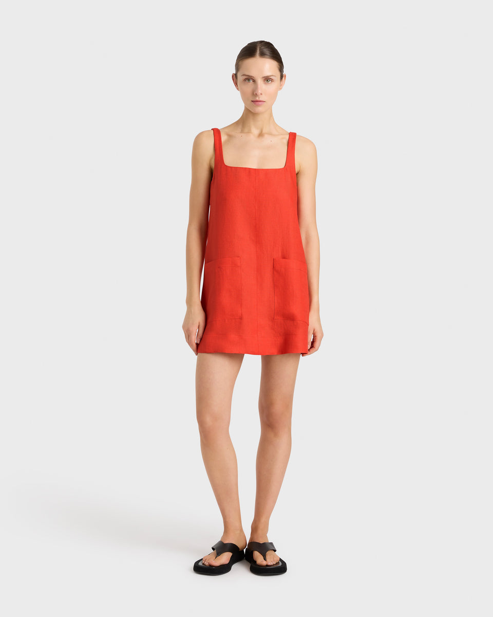 BONDI BORN® | Delphi A-line Mini Dress in Scarlet | Organic Linen ...