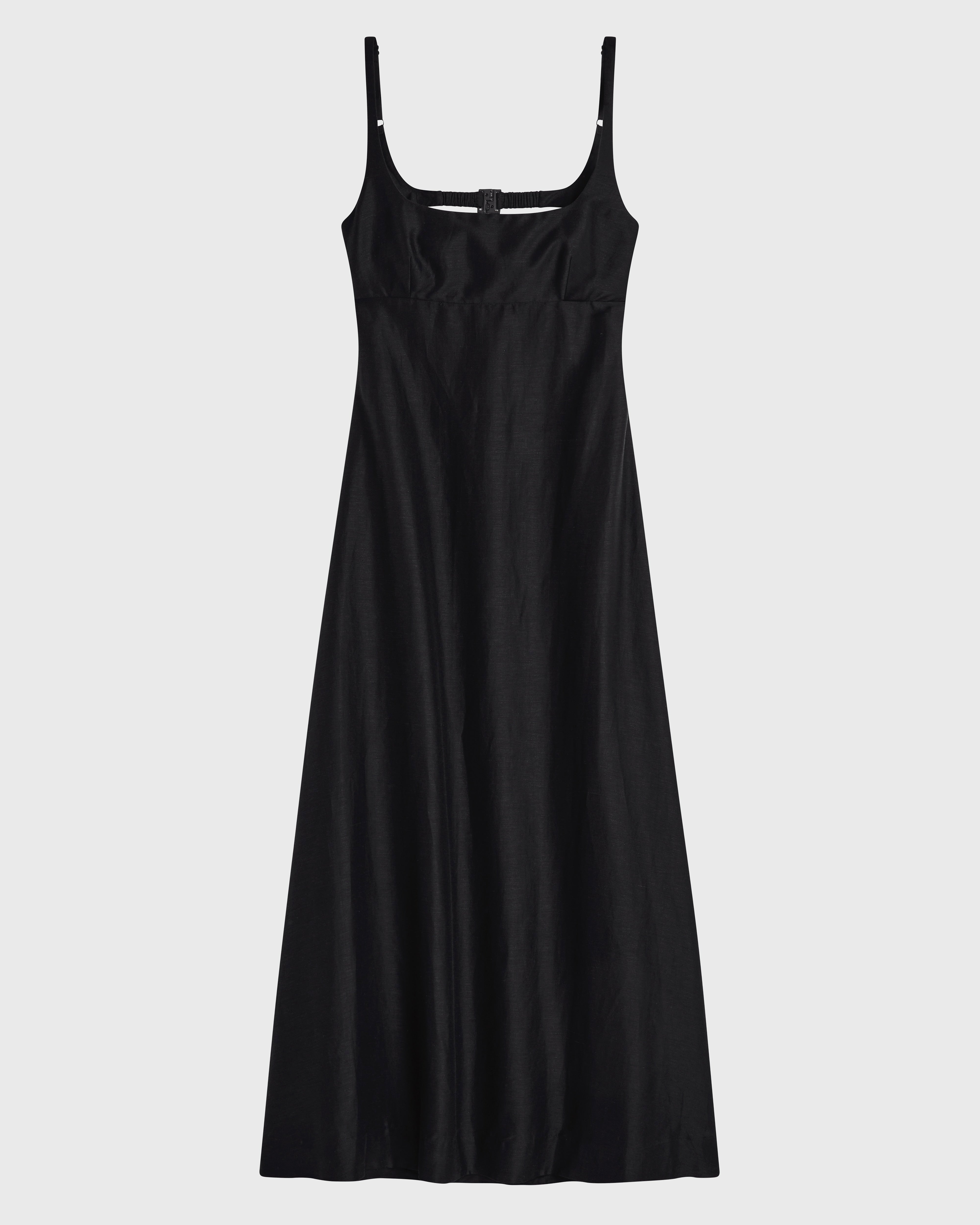 BONDI BORN® | Bormio Open Back Maxi Dress in Black | Designer Linen ...