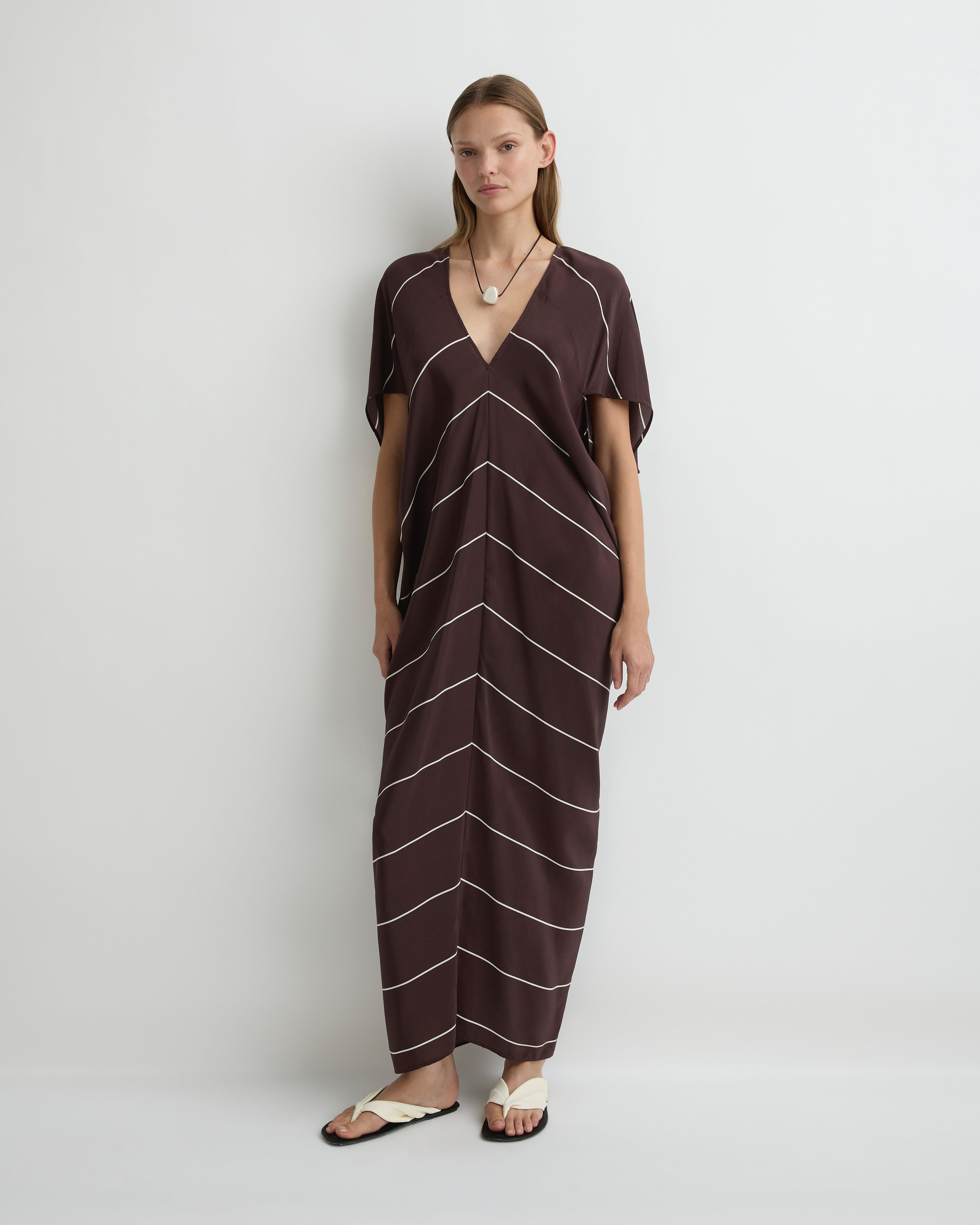 Orta Silk Caftan Dress Mocha Stripe | BONDI BORN® | Dresses – BONDI ...